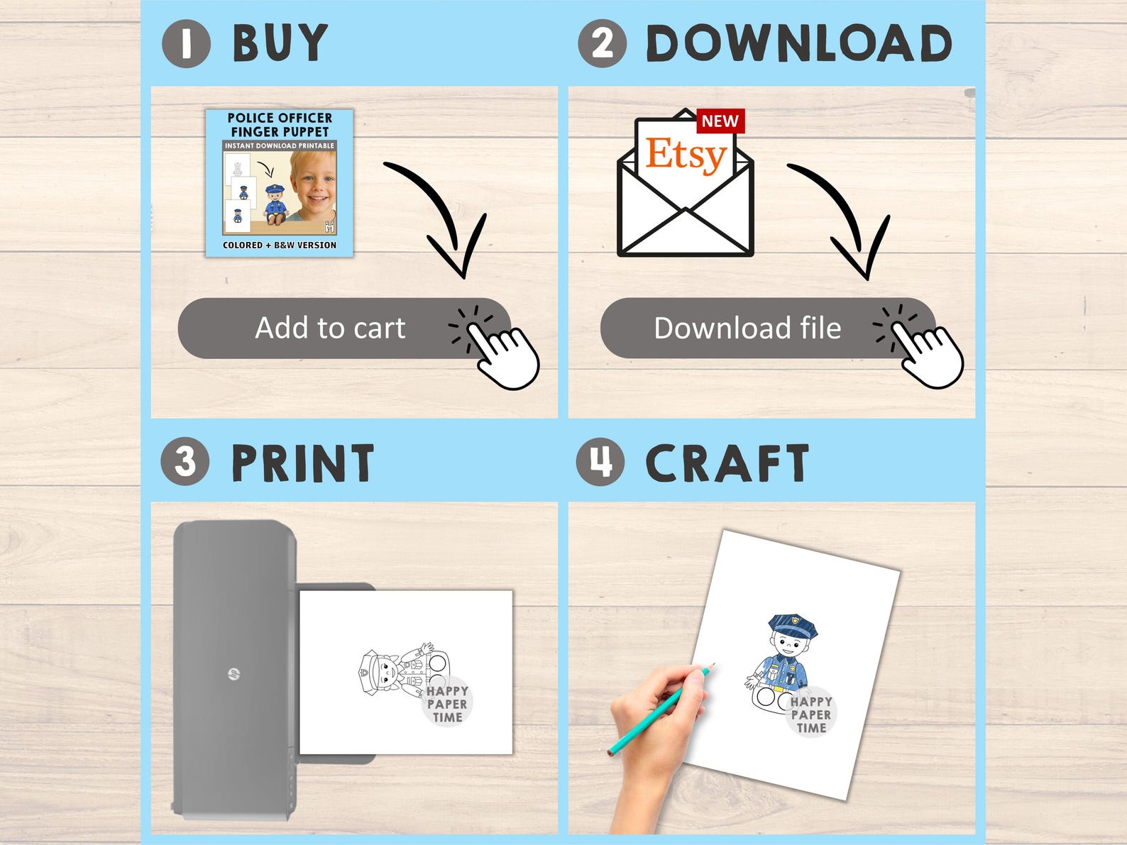 Police Officer Paper Craft Printable Community Helper Finger Puppet ...