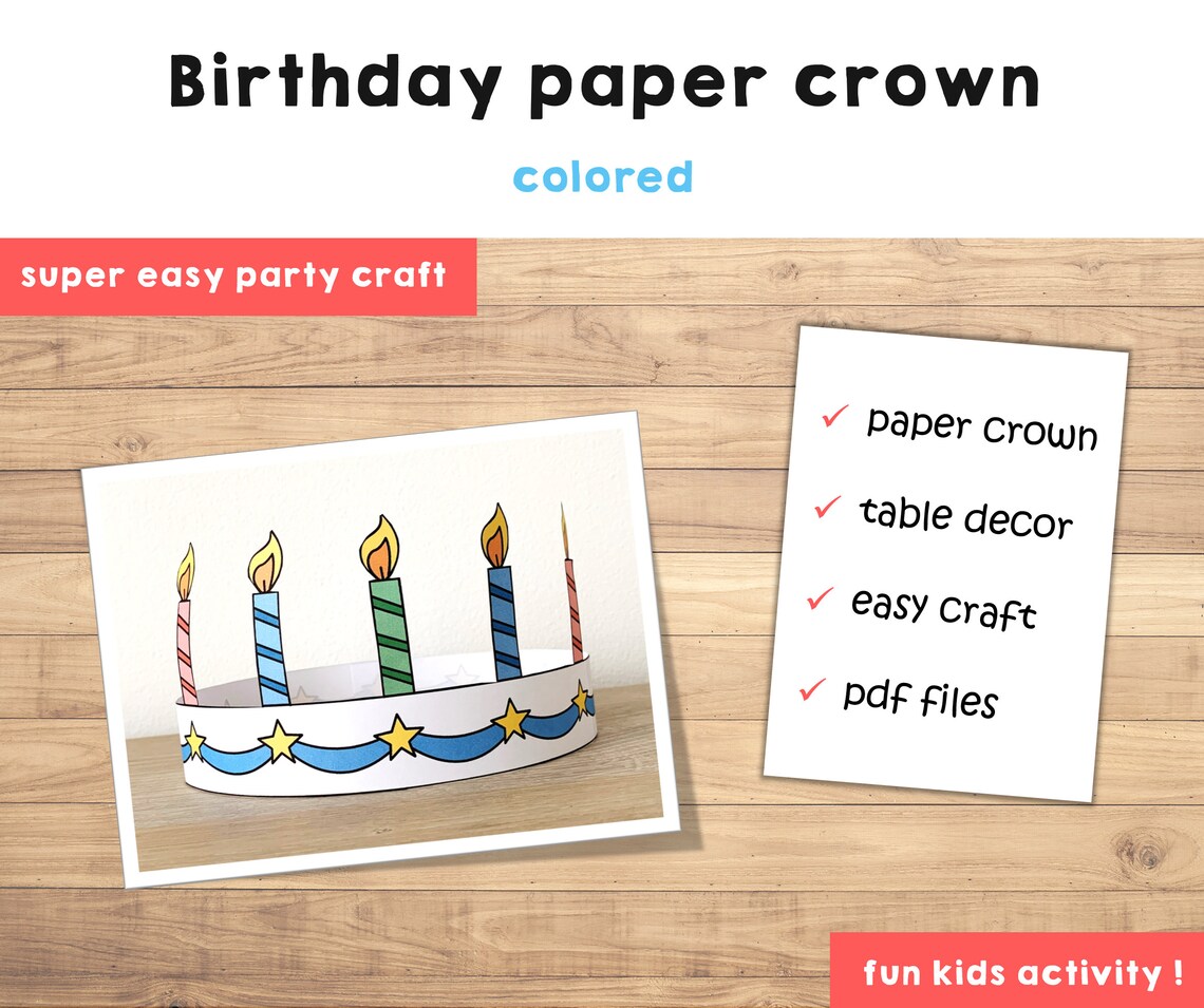 Birthday Paper Crown Party Activity Printable Kids Easy Craft - Etsy