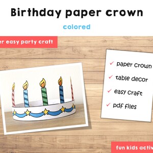Birthday Paper Crown Party Activity Printable Kids Easy Craft Cake ...