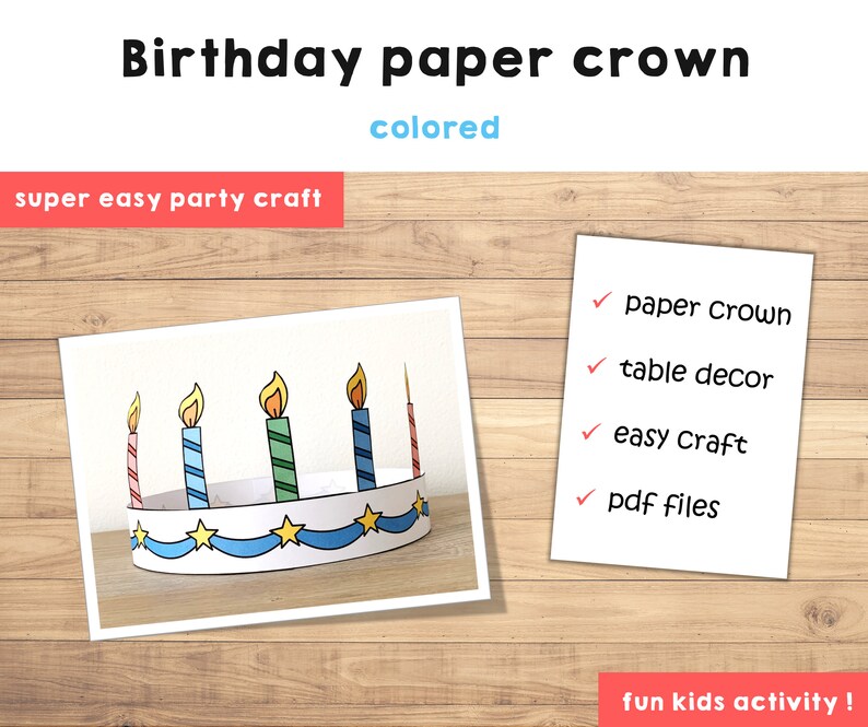 Birthday Paper Crown Party Activity Printable Kids Easy Craft Cake ...