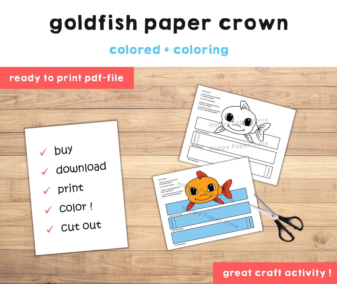 Goldfish Paper Crown Headband Pet Animal Printable Kids Craft Fish ...