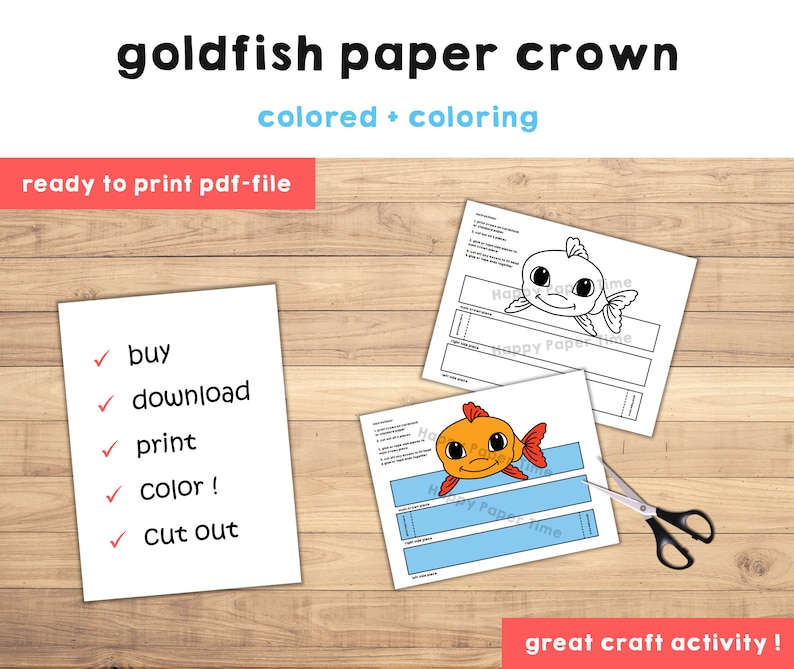 Goldfish Paper Crown Headband Pet Animal Printable Kids Craft Fish ...