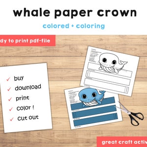 Whale Paper Crown Party Coloring Printable Party Hat Kids Craft Ocean ...