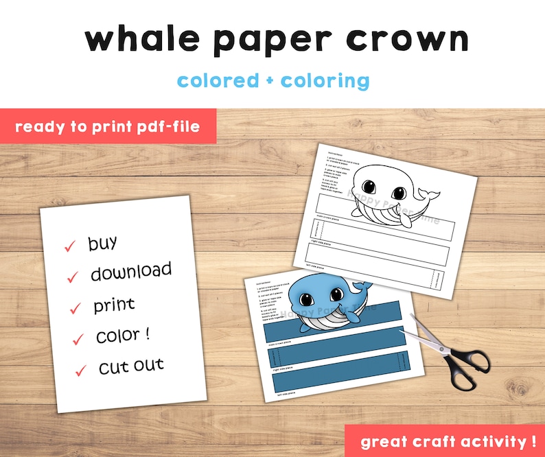 Whale Paper Crown Party Coloring Printable Party Hat Kids - Etsy