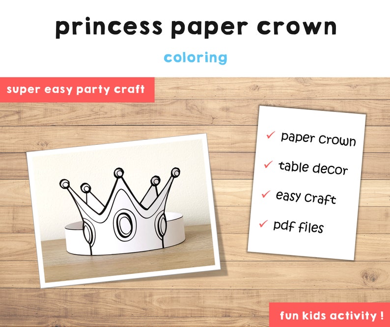 Princess Paper Crown Coloring Printable Kids Craft Princess | Etsy