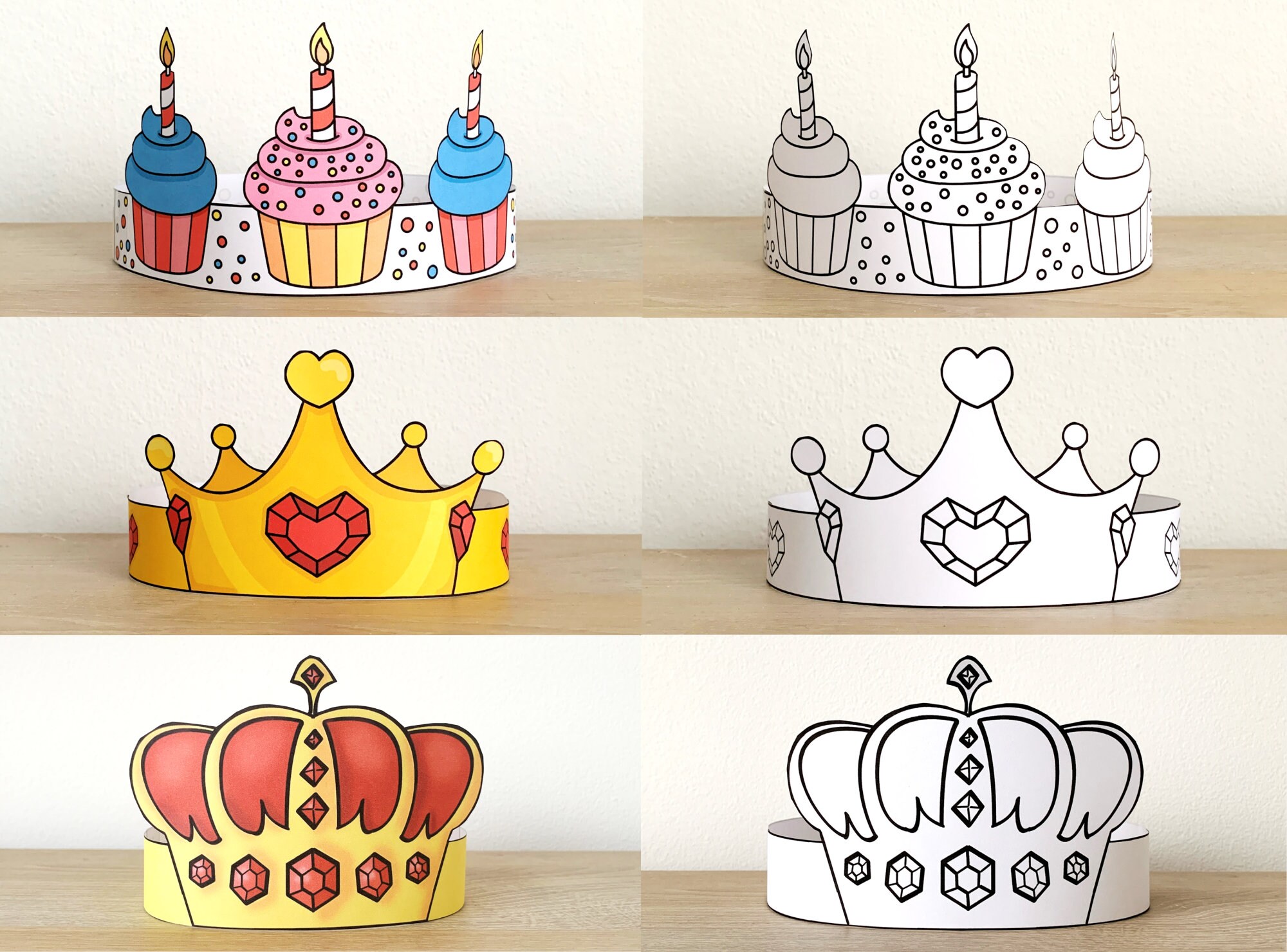 Happy Birthday Paper Crowns Party B-day Printable Kids Craft - Etsy