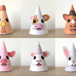 Farm Animal Party Hats Paper Printable Table Pig Horse Cow Rabbit Sheep ...