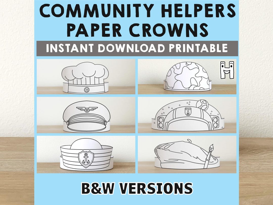 Community Helpers Paper Crowns Astronaut Pilot Chef Sailor Soldier ...