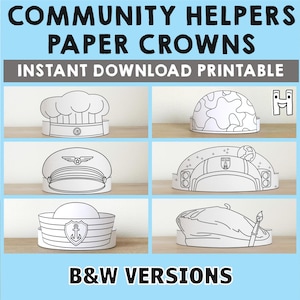Community Helpers Paper Crowns Astronaut Pilot Chef Sailor Soldier ...