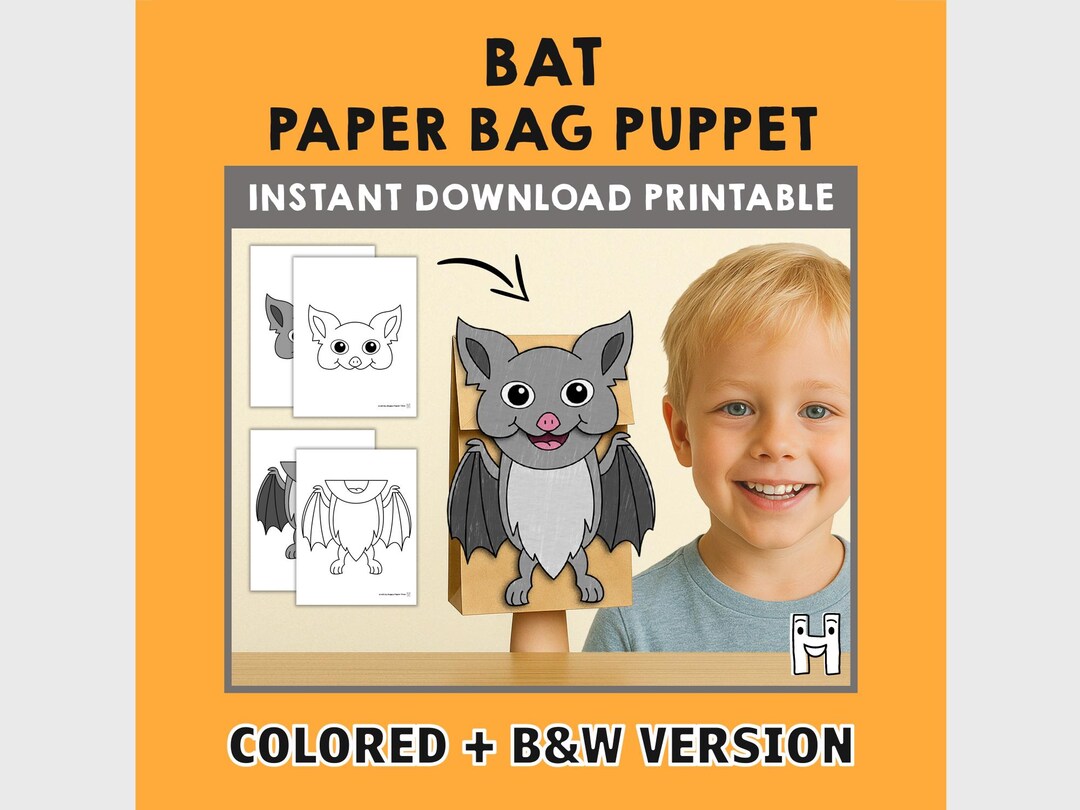Bat Paper Bag Puppet Printable Halloween Craft Activity Cut Paste ...