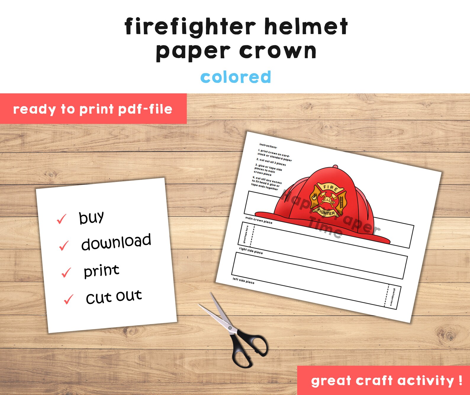 Firefighter Helmet Paper Crown Party Template Printable Kids - Etsy