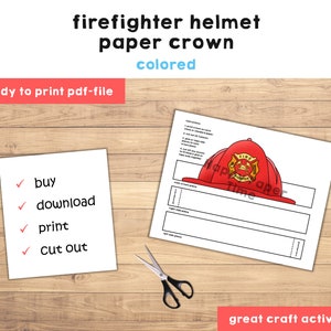 Firefighter Helmet Paper Crown Party Template Printable Kids Craft ...