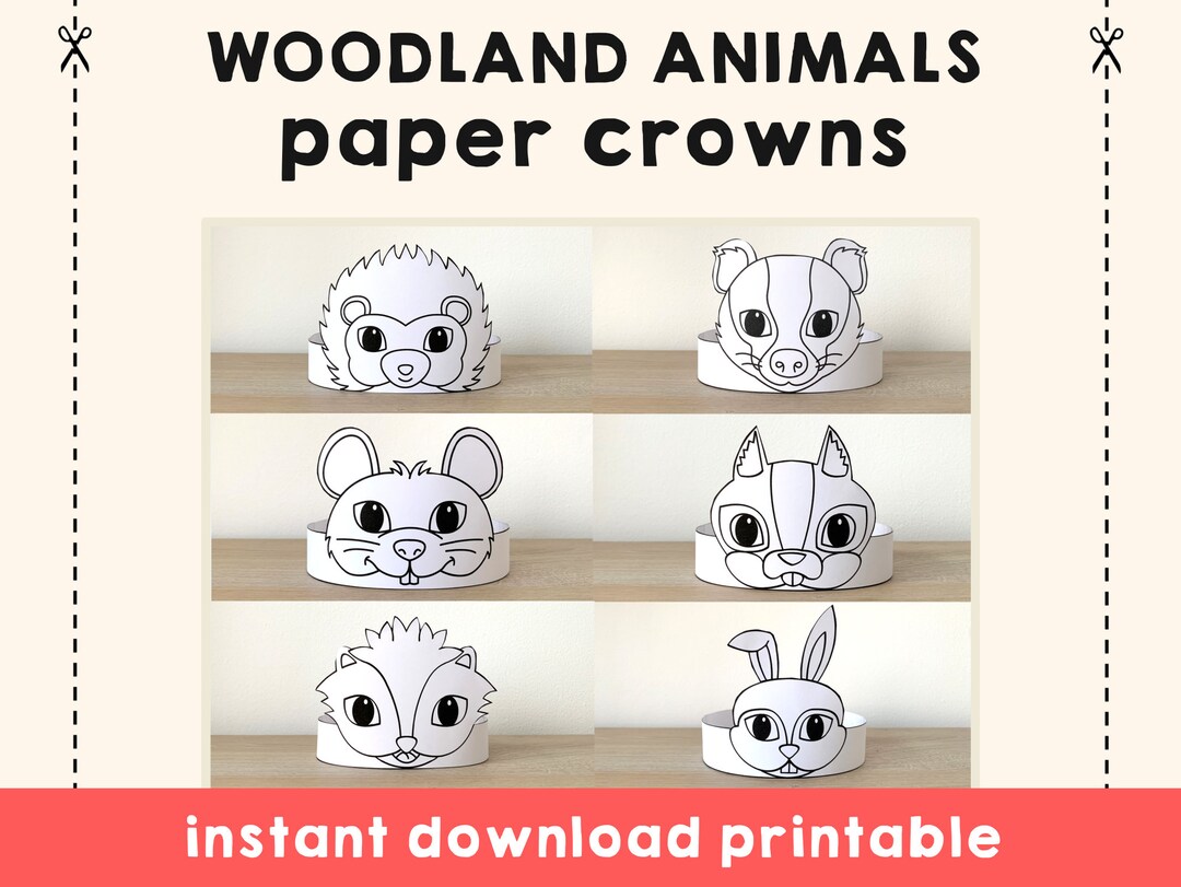 Woodland Animals Paper Crowns Hedgehog Mouse Squirrel Rabbit Skunk ...