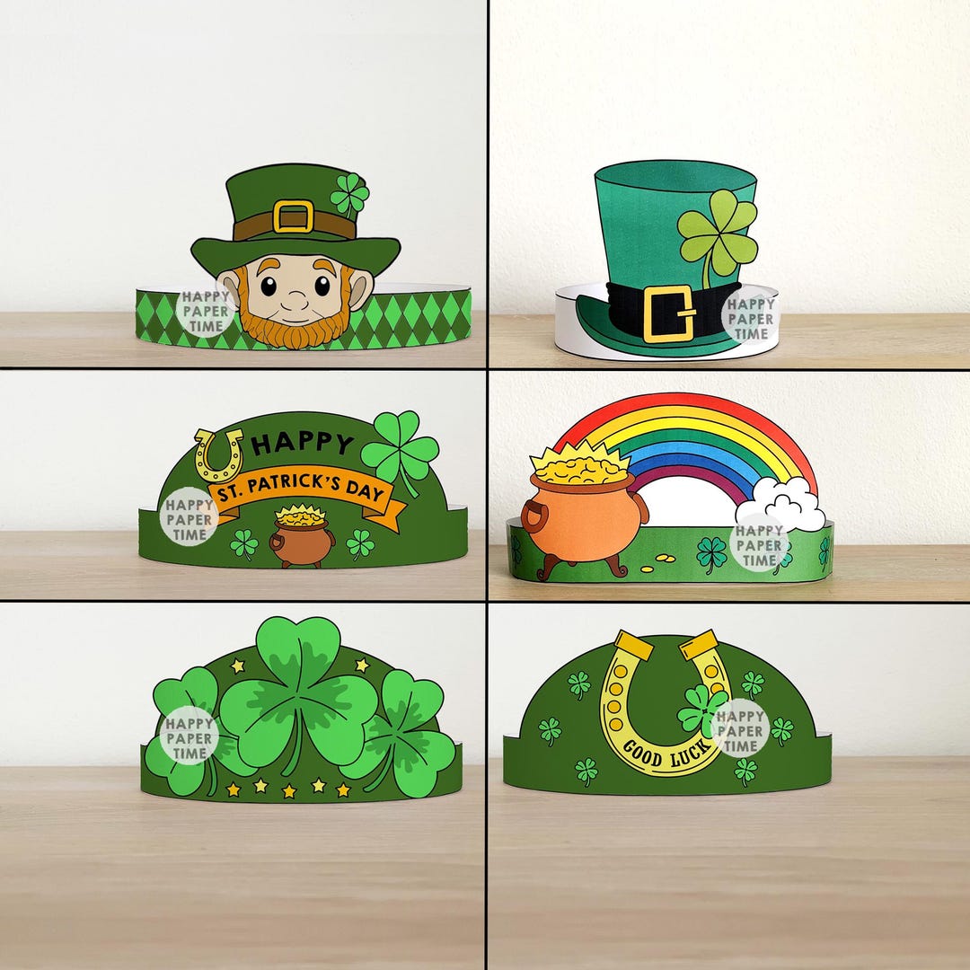St Patrick's Day Paper Crowns Headbands Leprechaun Gold Party Activity ...