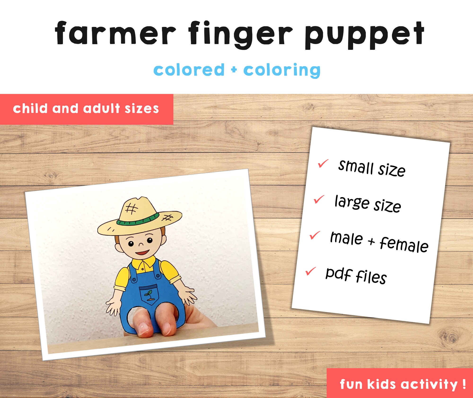 Farmer Paper Craft Printable Community Helper Finger Puppet Kids Farm ...