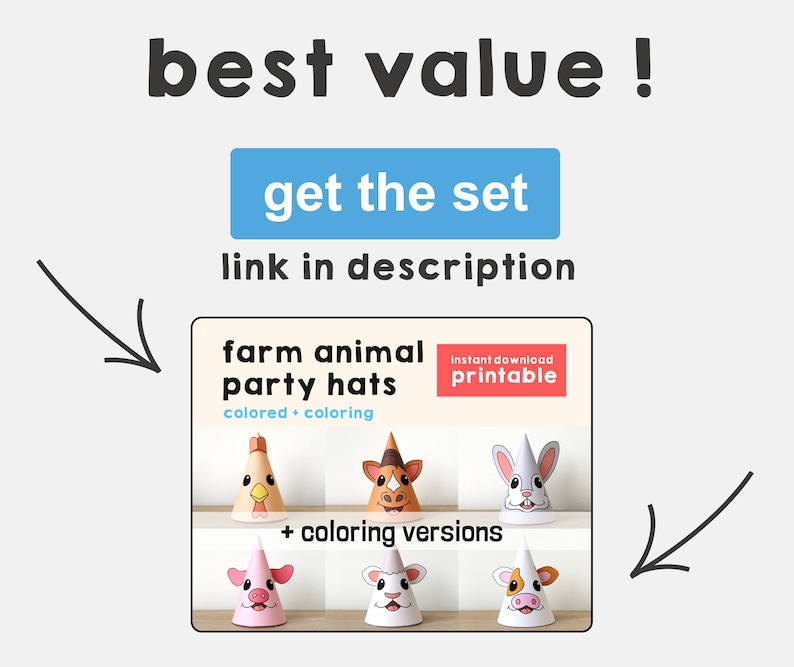 Farm Animal Party Hats Paper Printable Table Pig Horse Cow - Etsy