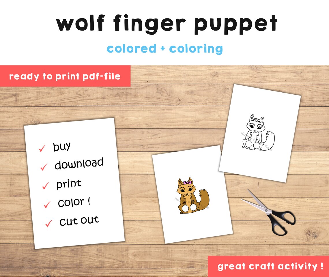 Wolf Paper Craft Printable Woodland Animal Finger Puppet Kids - Etsy