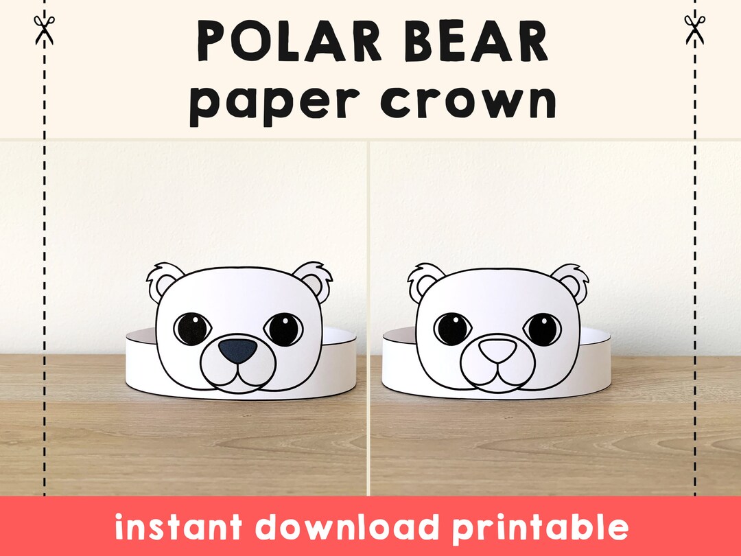 Polar Bear Paper Crown Party Coloring Paper Hat Printable Kids Craft ...