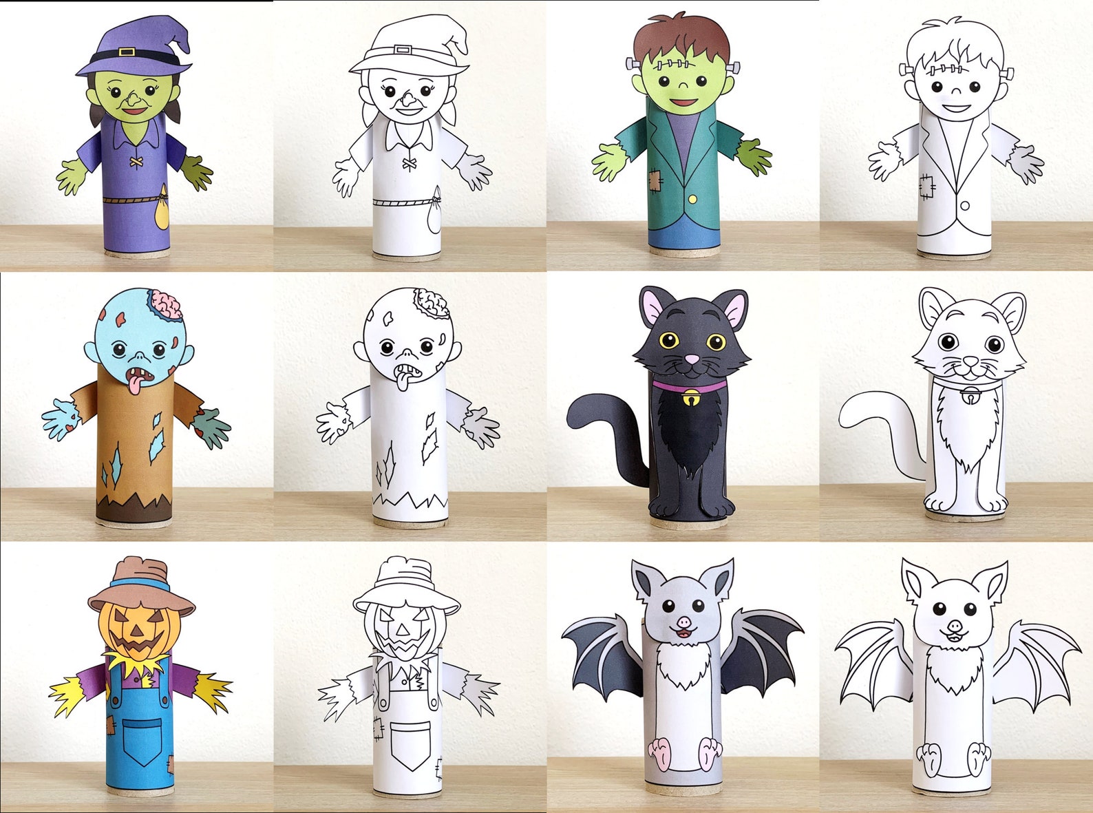 Halloween Toilet Paper Roll Craft Spooky Party Coloring - Etsy
