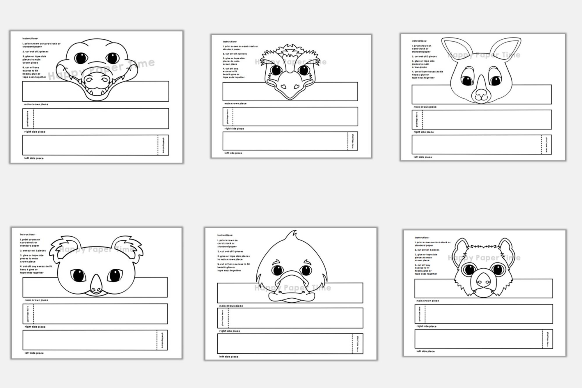 Australian Animal Paper Crowns Safari Koala Kangaroo Crocodile - Etsy