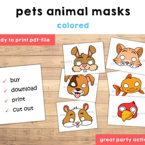 Pets Animal Masks Template Cat Dog Hamster Goldfish Bunny Parrot ...