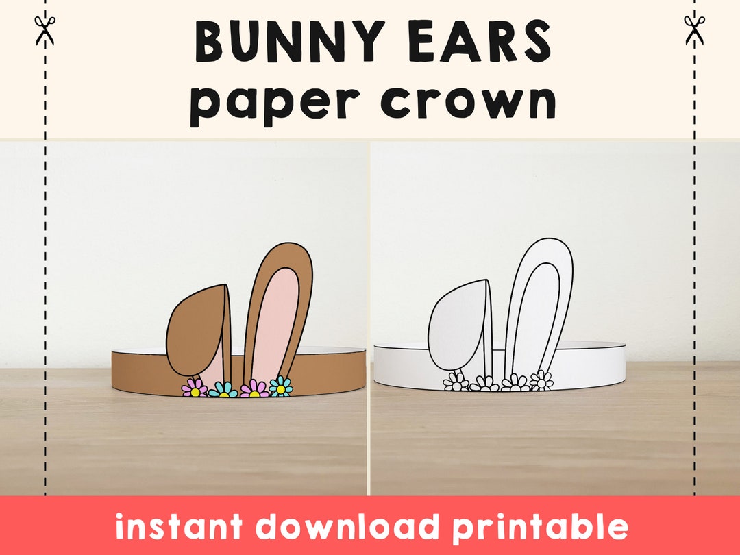 Easter Bunny Ears Paper Crown Coloring Headband Easter Cut Out Party ...