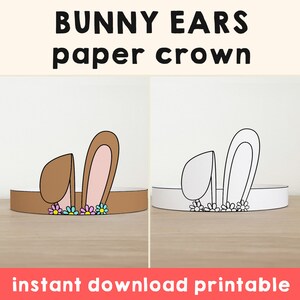 Easter Bunny Ears Paper Crown Coloring Headband Easter Cut Out Party ...