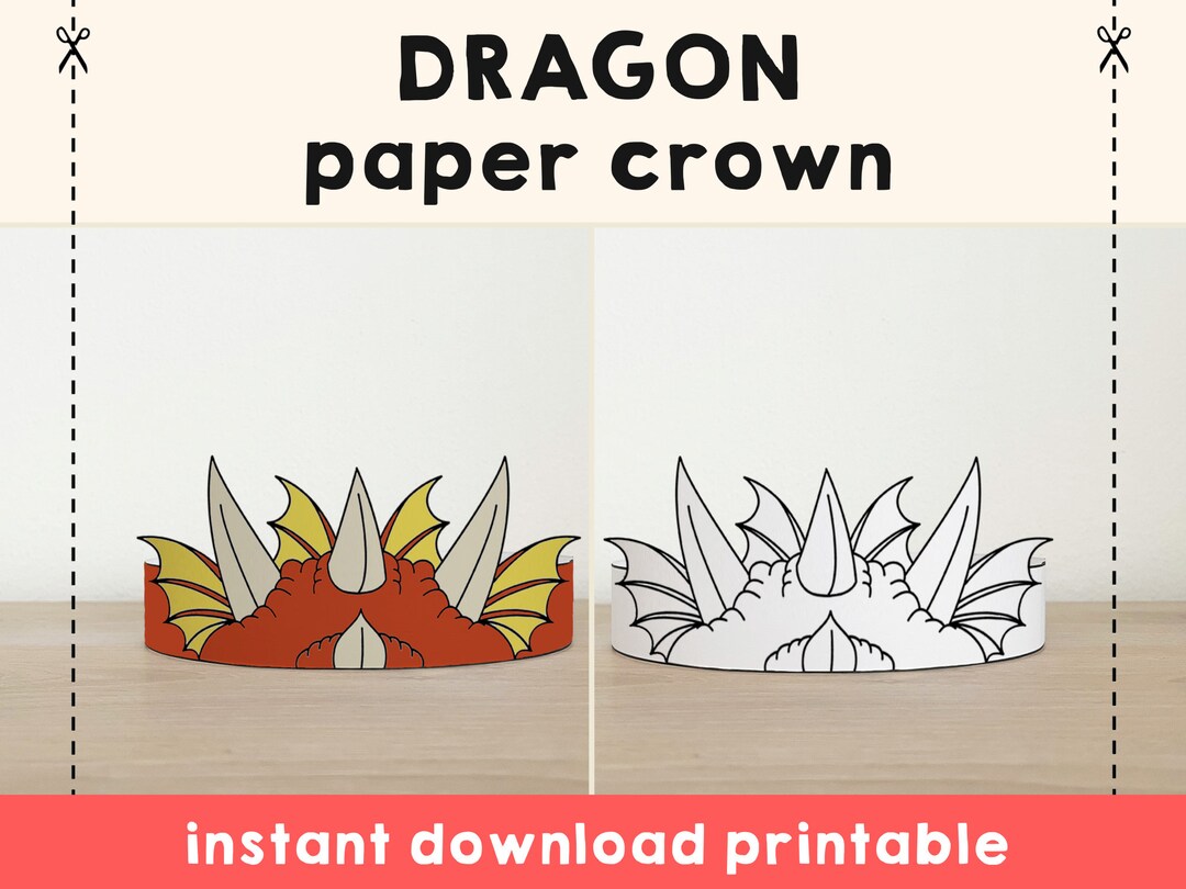 Dragon Paper Crown Template Fantasy Party Headband Coloring Printable ...