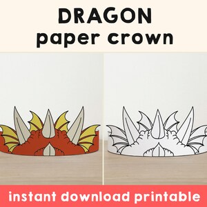 Dragon Paper Crown Template Fantasy Party Headband Coloring Printable ...
