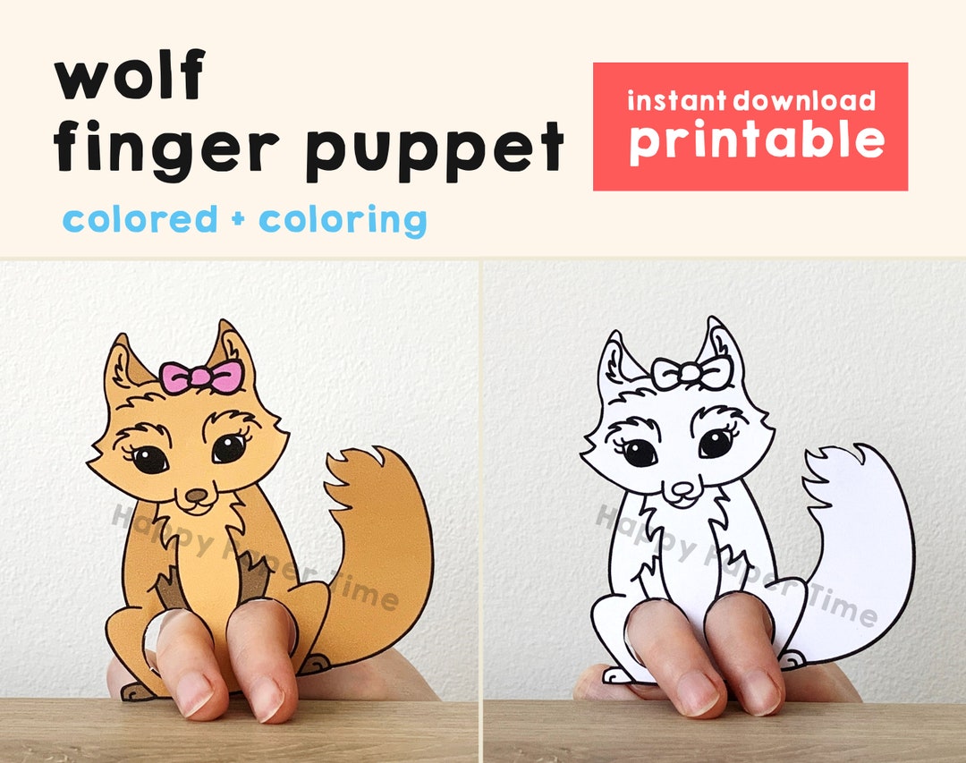 Wolf Paper Craft Printable Woodland Animal Finger Puppet Kids Craft ...