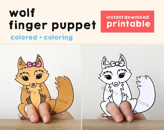 Wolf Paper Craft Printable Woodland Animal Finger Puppet Kids | Etsy