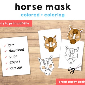 Horse Mask Animal Mask Party Favor Pony Mask Pony Printable Horse Mask ...