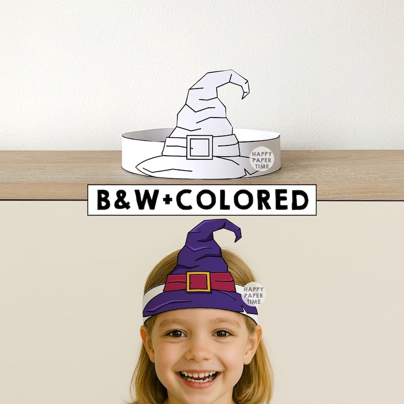 Witch Hat Paper Crown Headband Craft Halloween Party Favor Coloring ...
