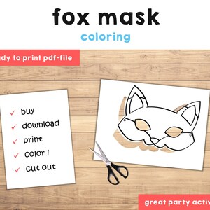 Fox Mask Paper Animal Mask Fox Coloring Party Favor Woodland Party Kids ...