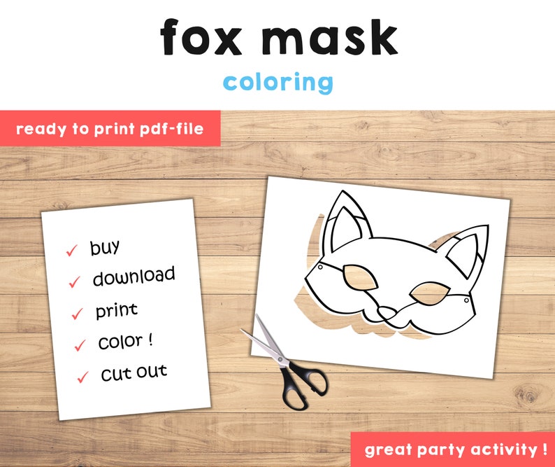 Fox Mask Paper Animal Mask Fox Coloring Party Favor Woodland | Etsy
