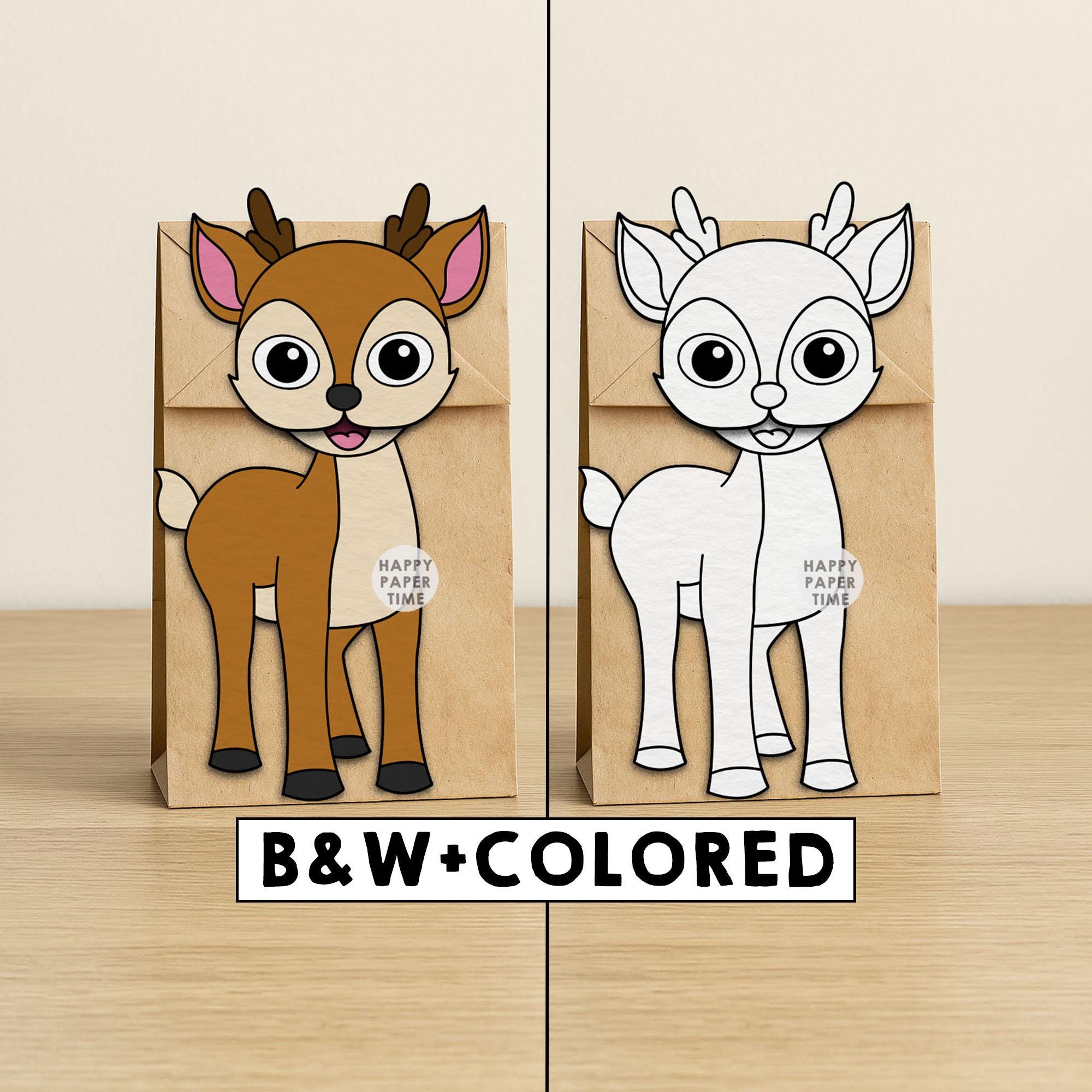 Deer Paper Bag Puppet Printable Forest Animal Craft Activity Cut Paste ...