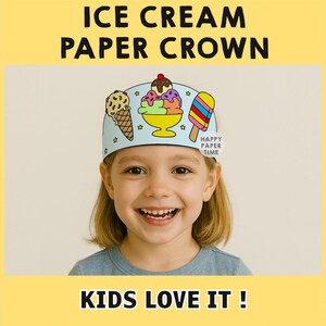 Ice Cream Paper Crowns Summer Spring Printable Kids Craft Birthday ...