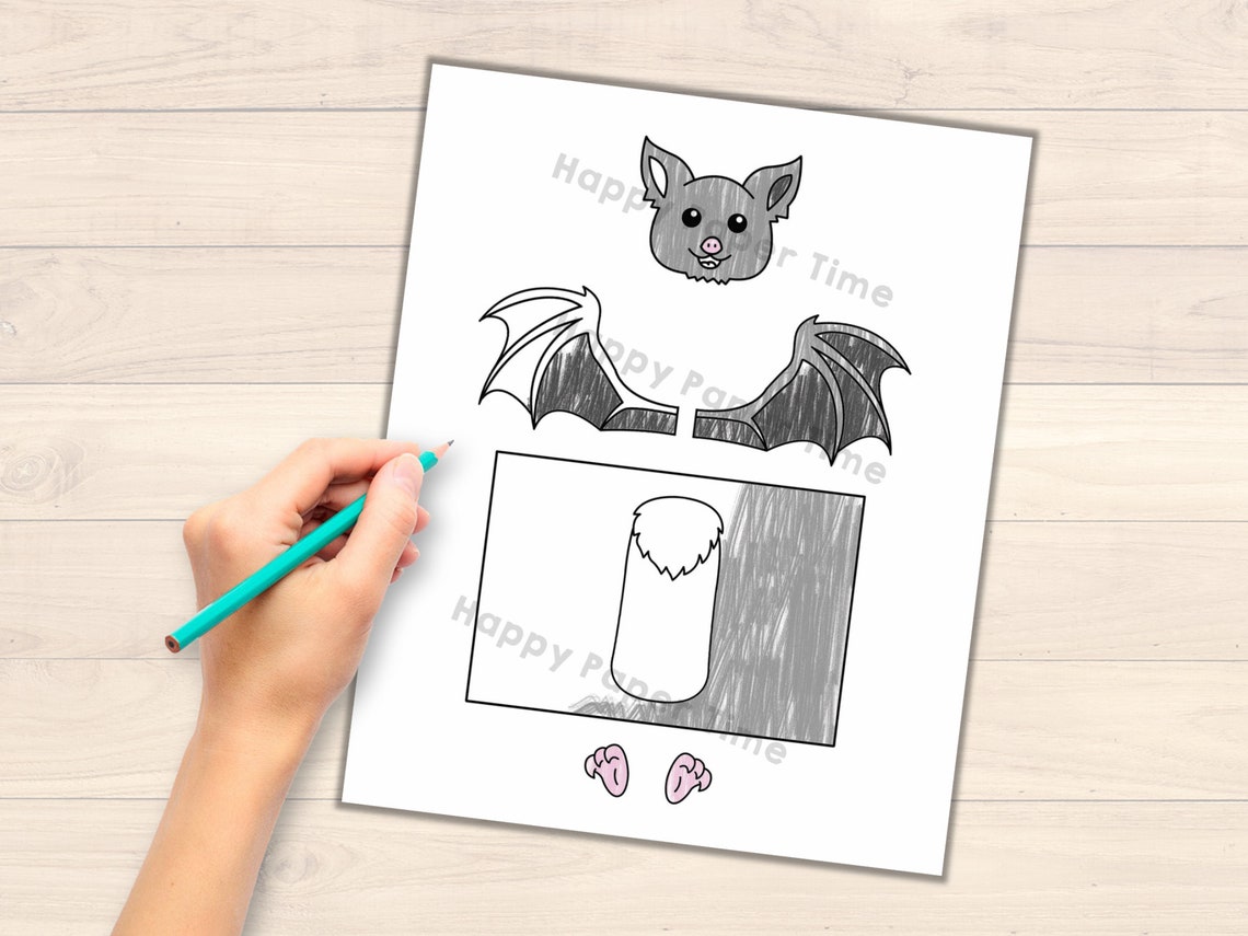 Bat Toilet Paper Roll Craft Halloween Spooky Party Coloring | Etsy