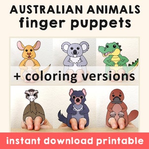 Australian Animal Paper Craft Printable Finger Puppet Template Kids ...