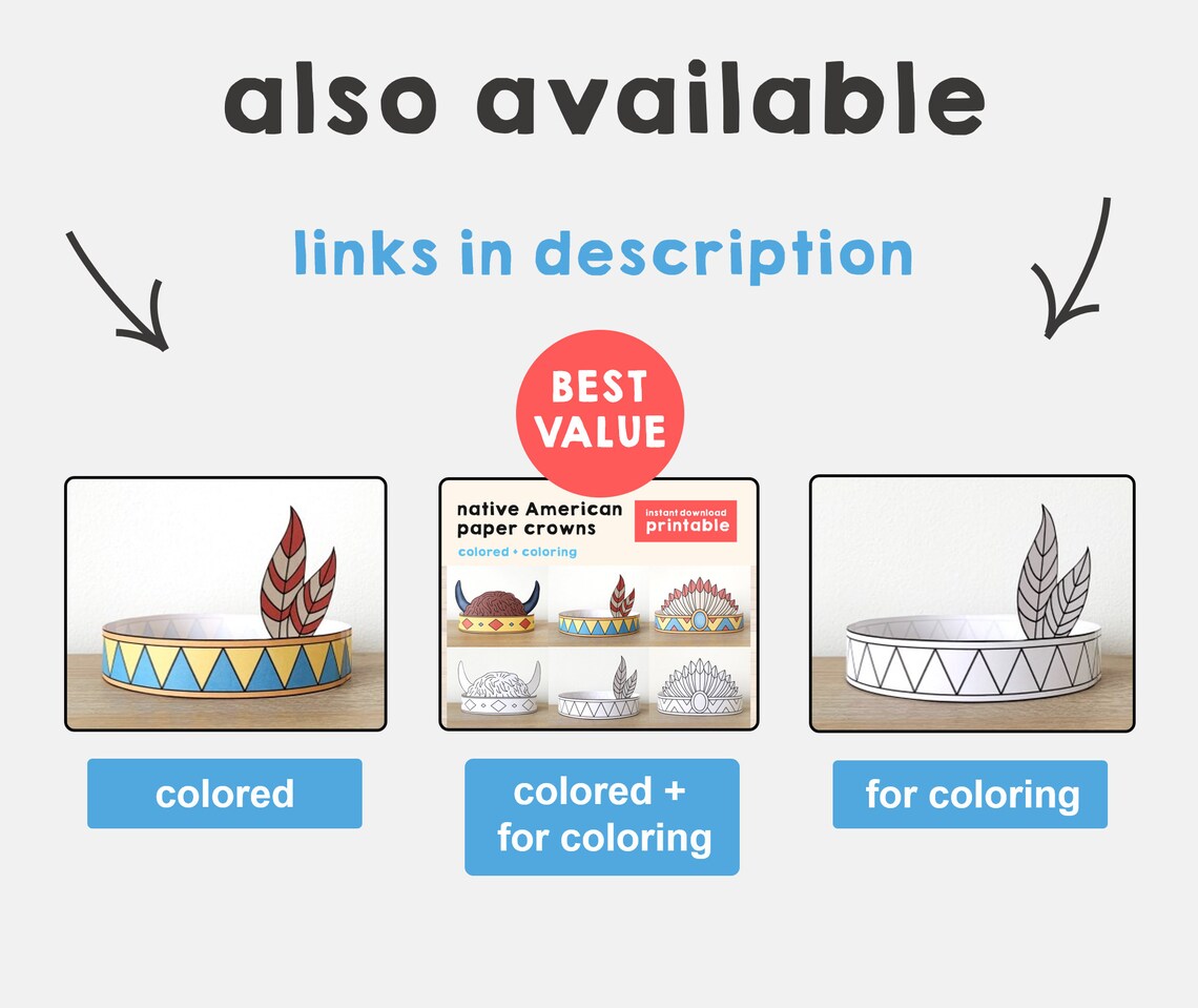 Native American Paper Headband Crown Party Coloring Printable - Etsy