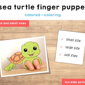 Sea Turtle Paper Craft Printable Ocean Sea Beach Animal Finger Puppet ...