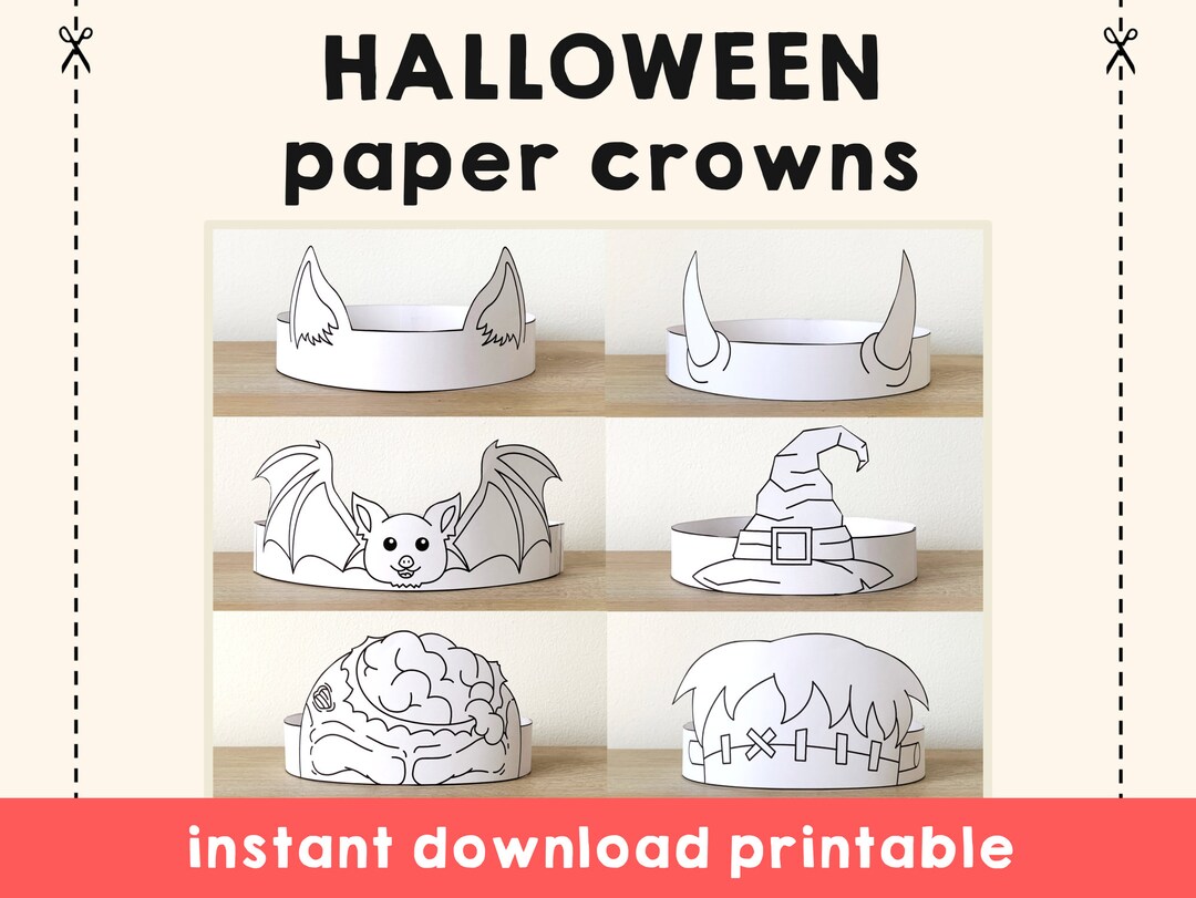 Halloween Paper Crowns Witch Zombie Bat Devil Frankenstein Printable ...
