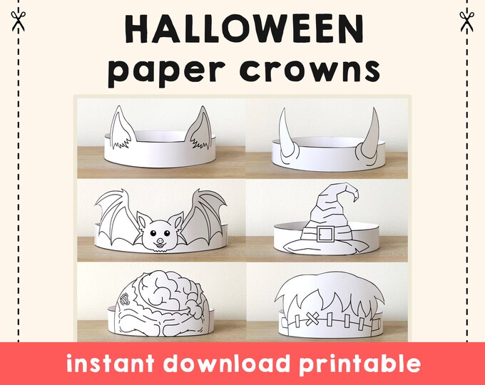 Halloween Paper Crowns Witch Zombie Bat Devil Frankenstein Printable ...