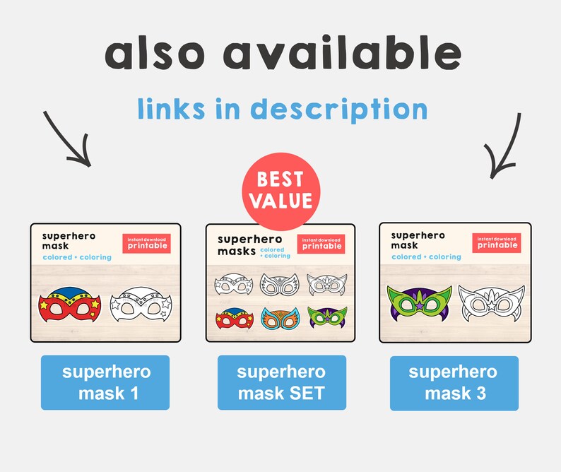 Superhero Mask Costume Hero Mask Printable Party Favor Craft Halloween ...
