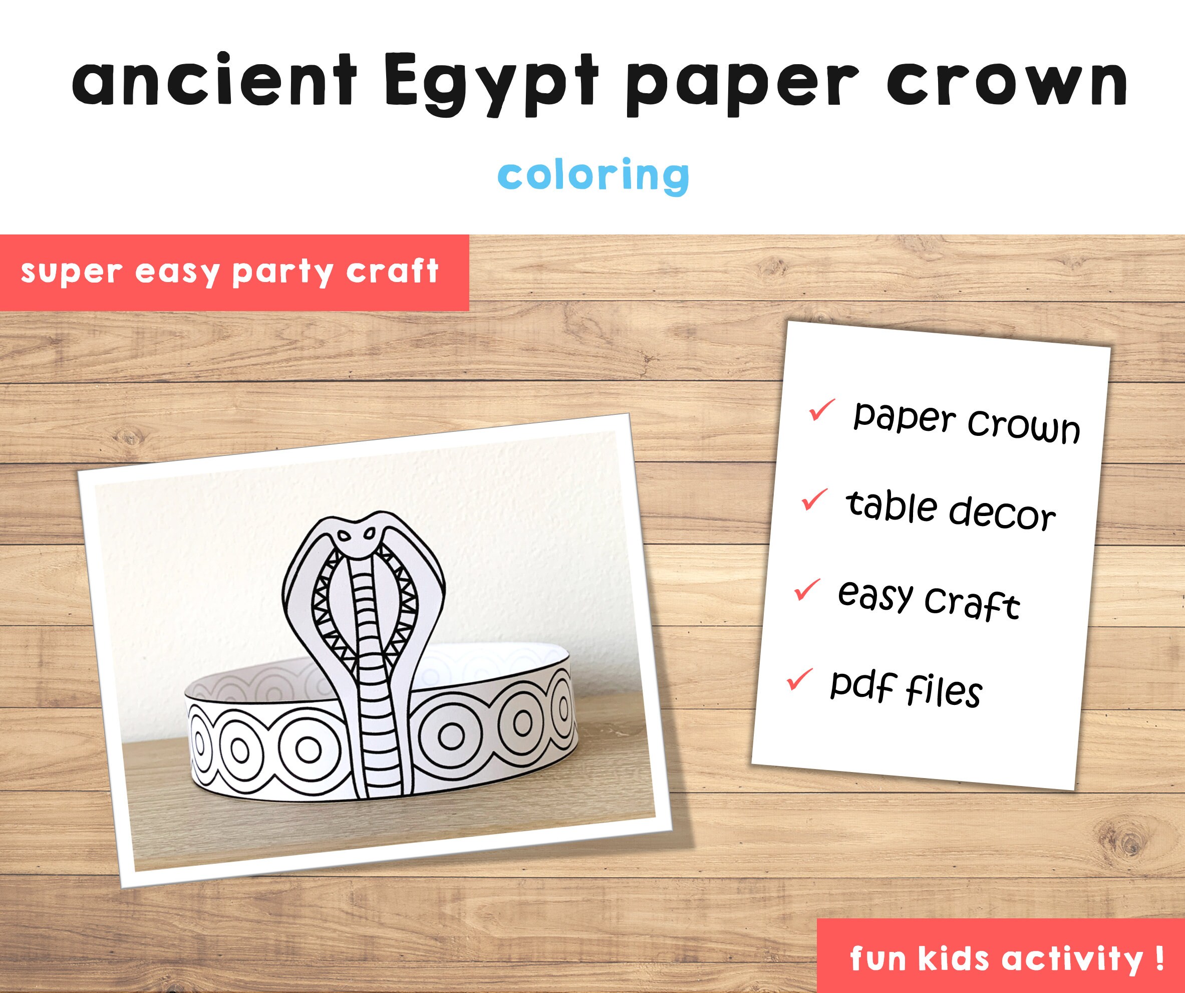 Ancient Egypt Cobra Paper Crown Princess Template Party - Etsy