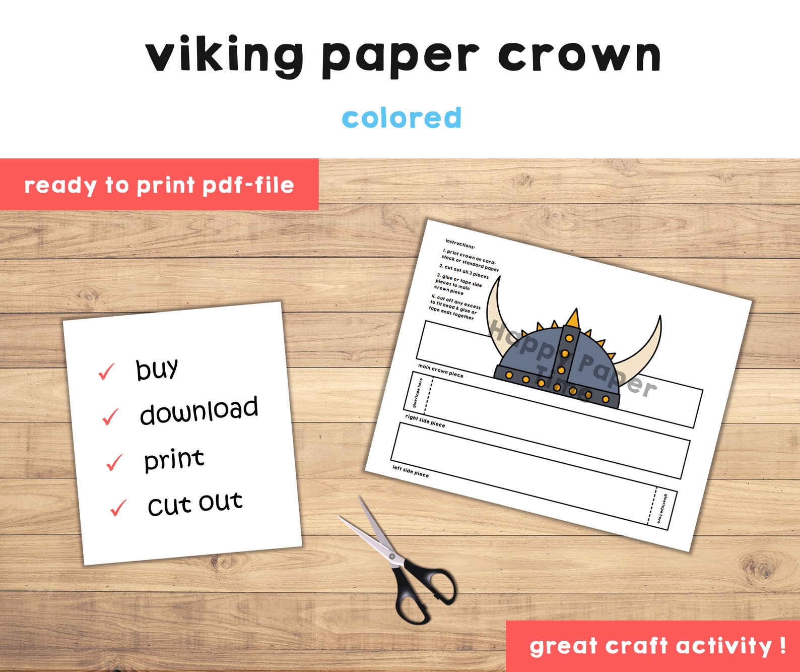 Viking Paper Crown Activity Printable Kids Craft Helmet - Etsy