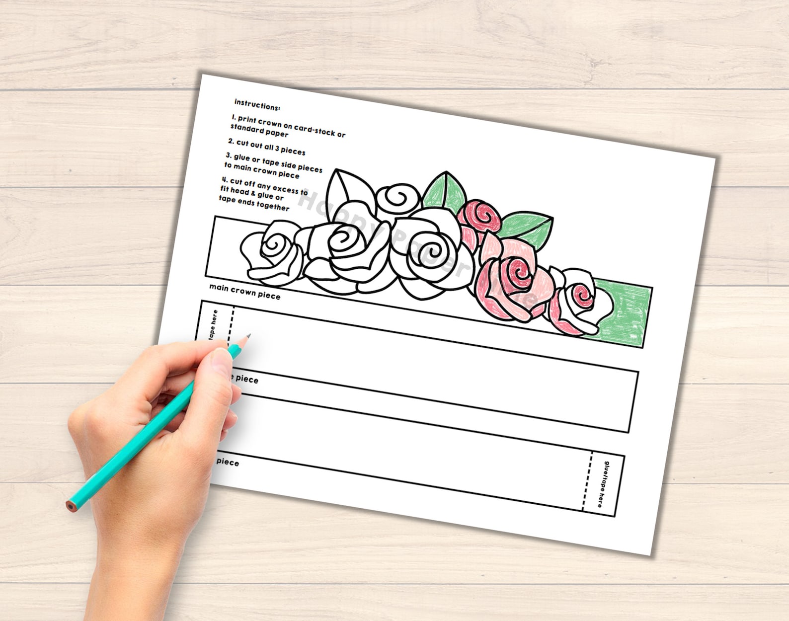 Roses Paper Crown Party Coloring Printable Kids Craft Spring - Etsy