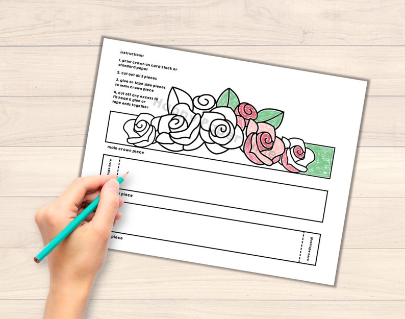 Roses Paper Crown Party Coloring Printable Kids Craft Spring Fairy ...