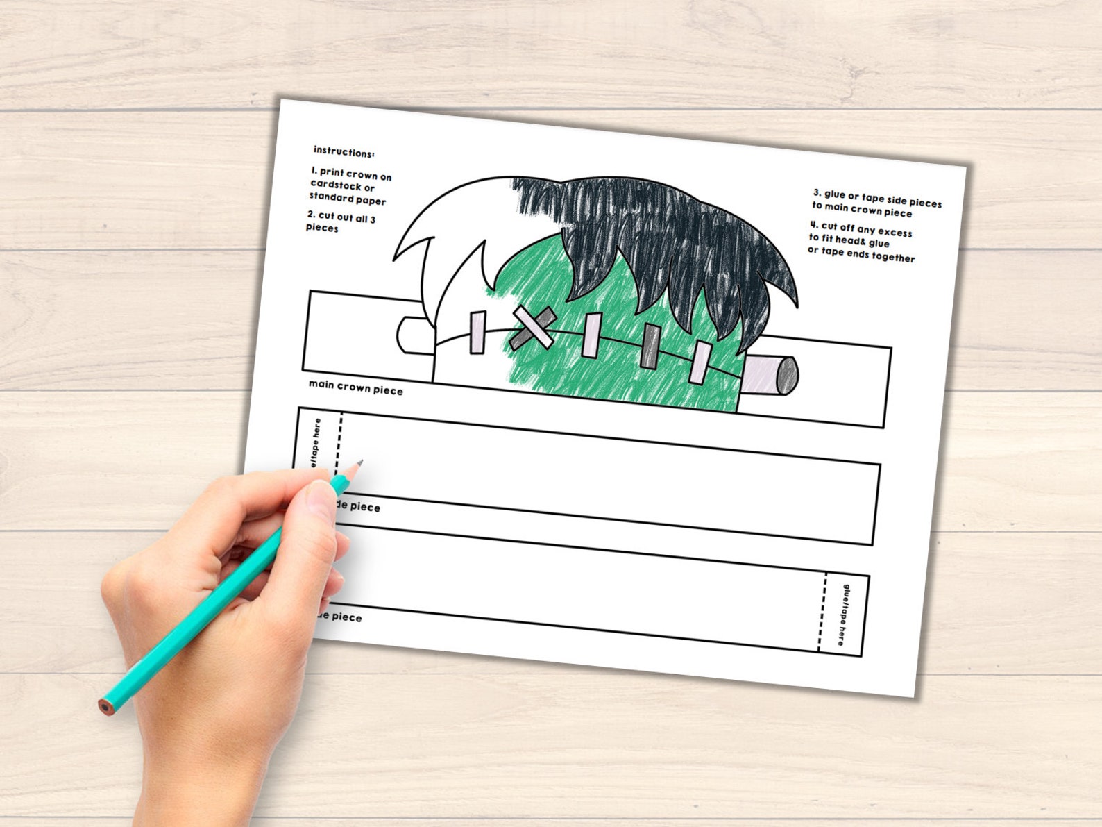 Frankenstein Monster Paper Crown template Halloween Party | Etsy