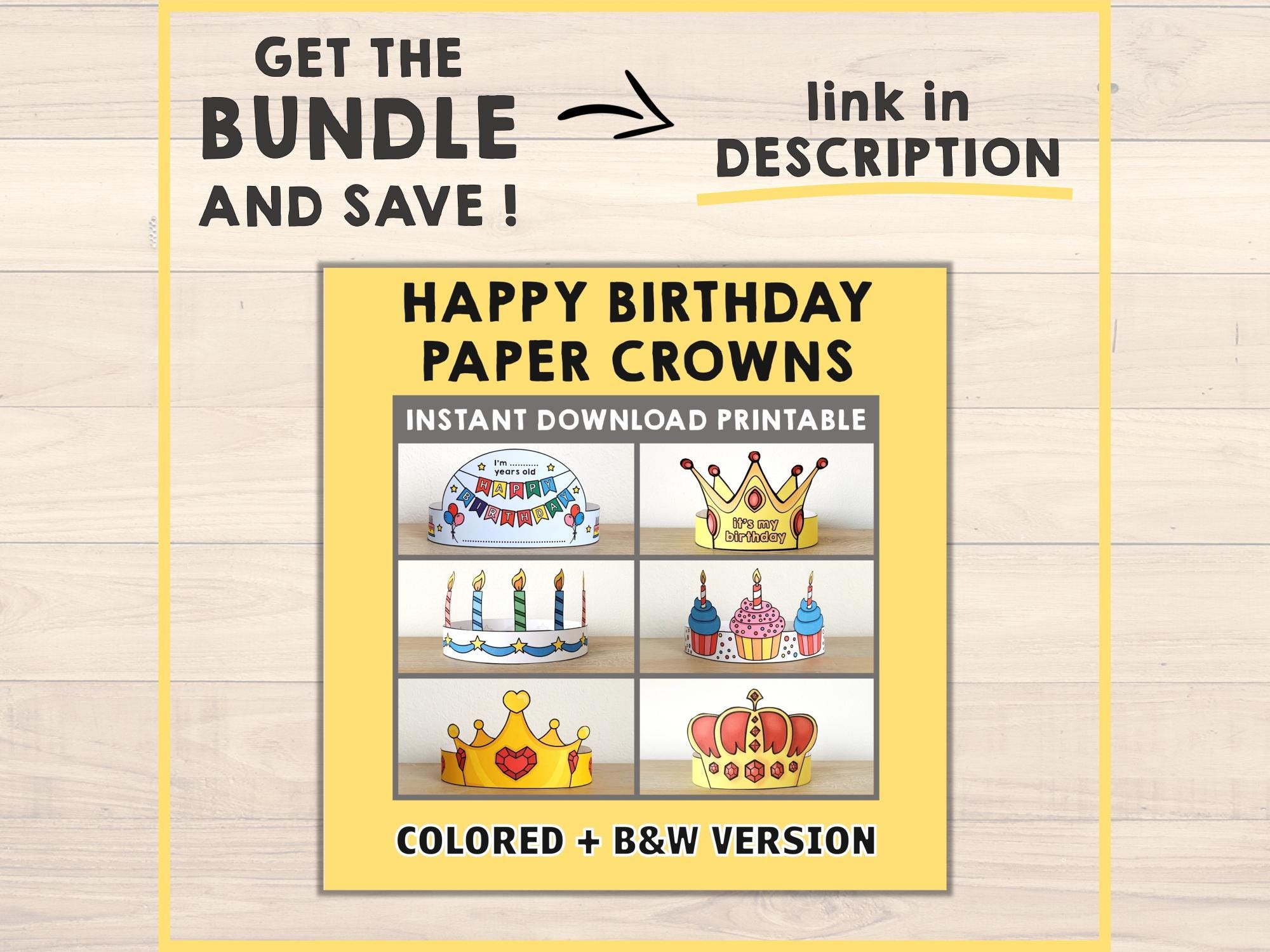 Happy Birthday Paper Crown Party Activity Printable Kids Coloring Craft ...